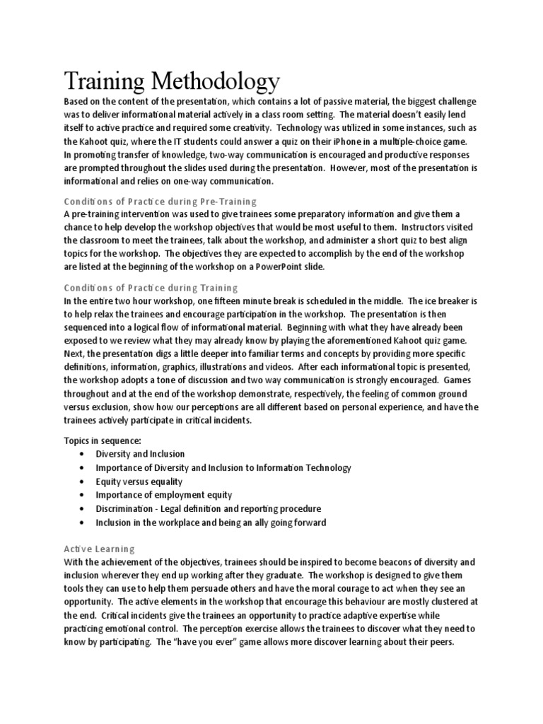 Training Methodology | PDF | Inclusion (Education) | Information