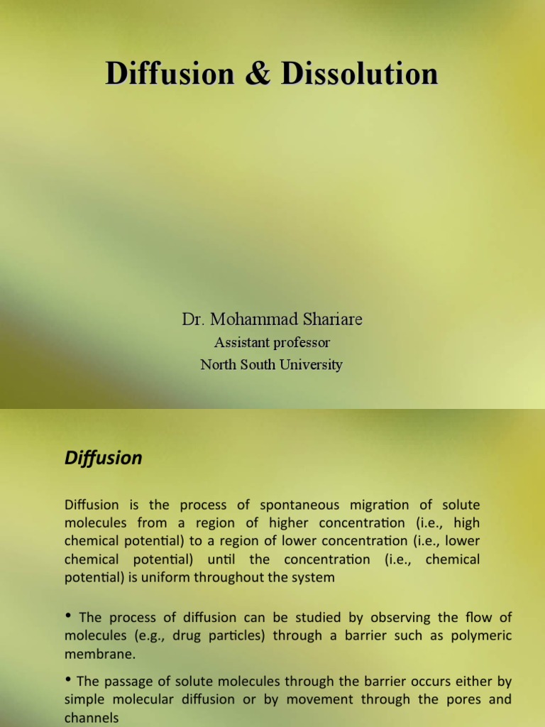Dissolution and Diffusion | PDF | Diffusion | Solvation