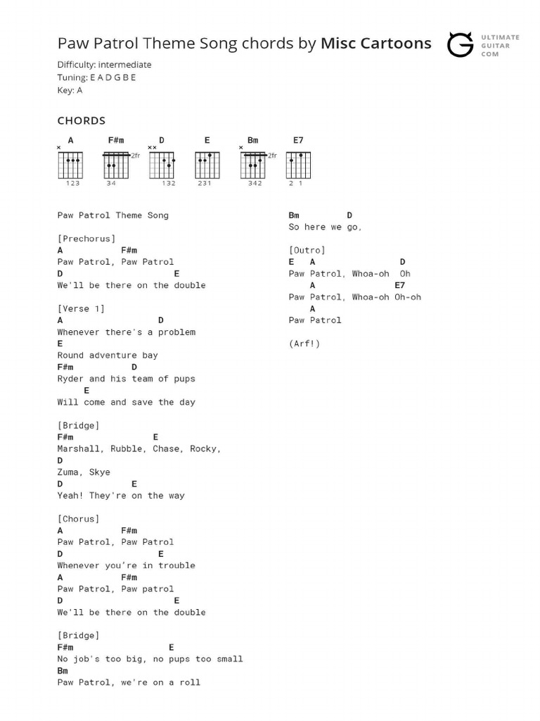 Paw Patrol Theme Song Chords | PDF