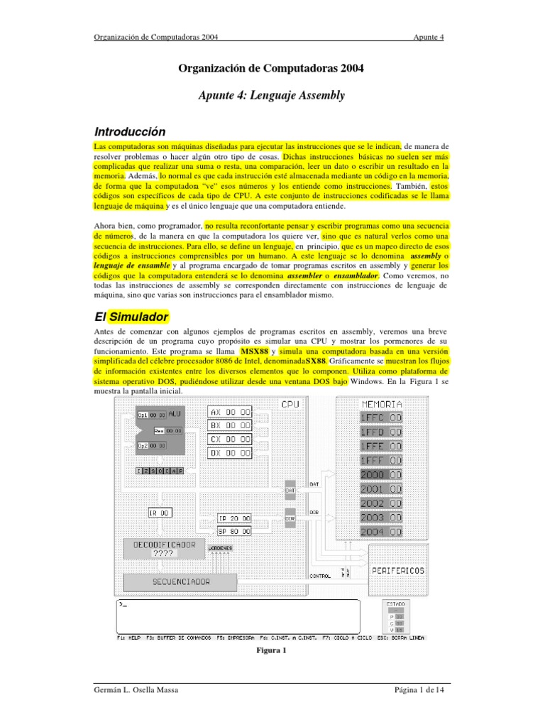 Apunte 5-Lenguaje Assembly | PDF | Lenguaje ensamblador | Programa de ...