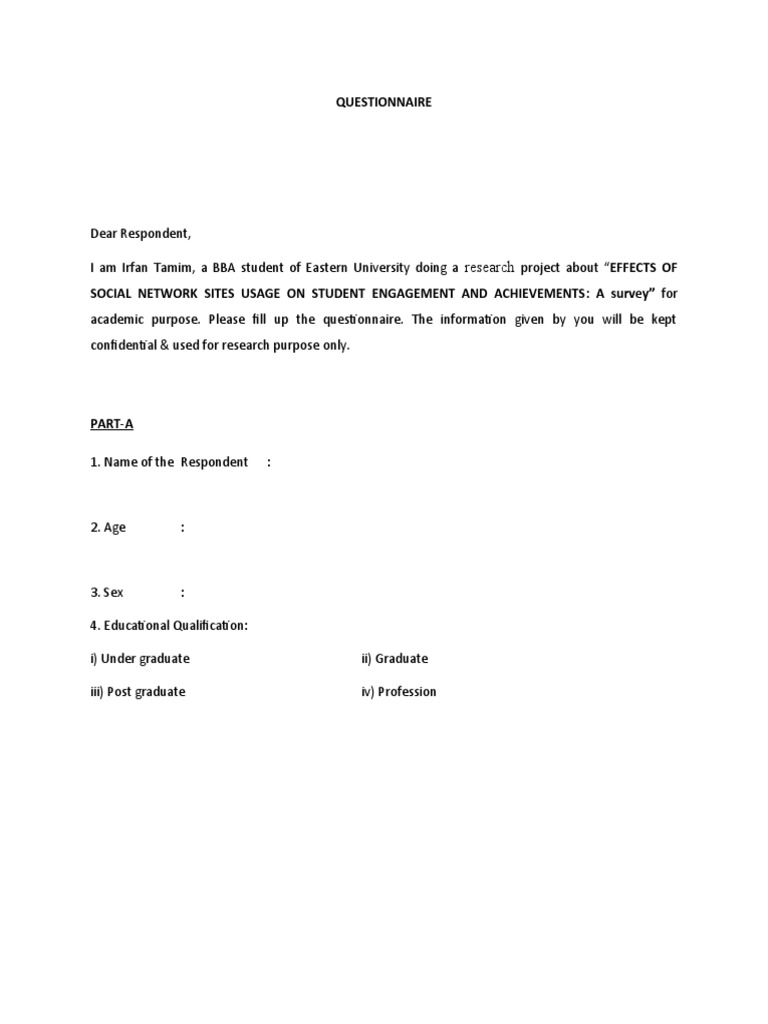 Social Media Questionnaire | PDF | Social Media | Popular Culture ...