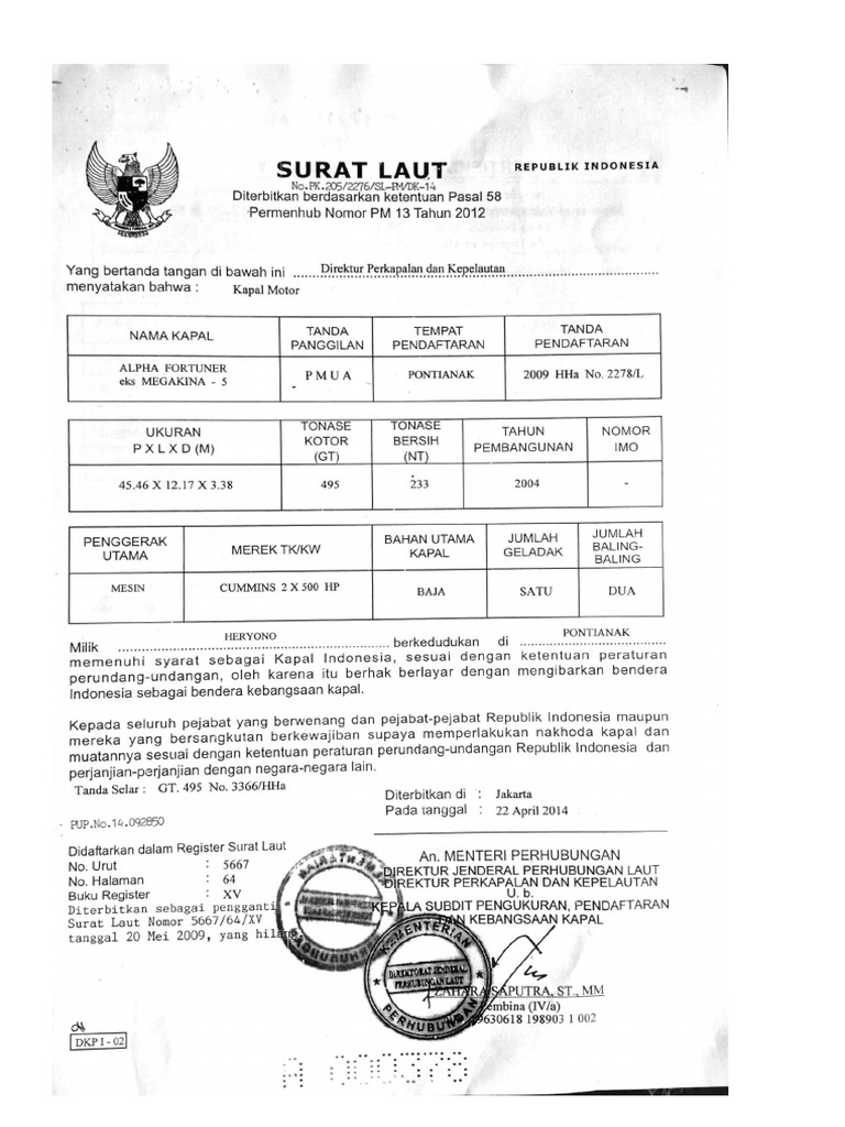 Surat Laut Alpha Fortuner PDF | PDF