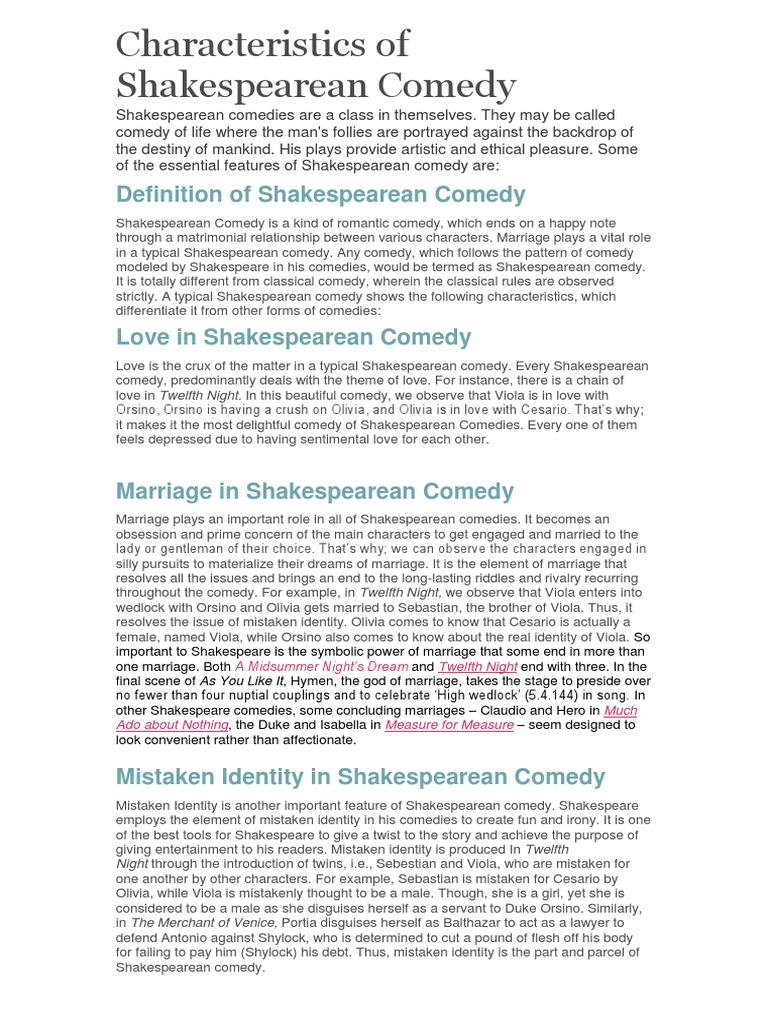 Characteristics of Shakespearean Comedy | PDF | Twelfth Night ...
