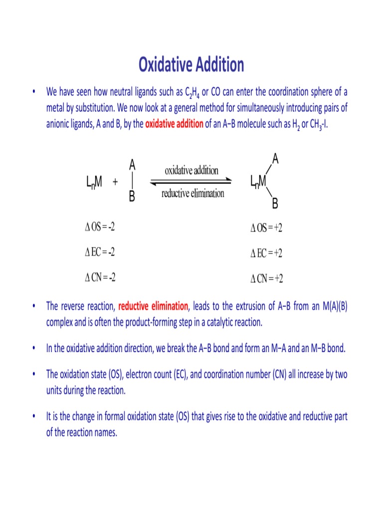 Lec16OxidativeAddition 000 PDF | PDF | Redox | Coordination Complex
