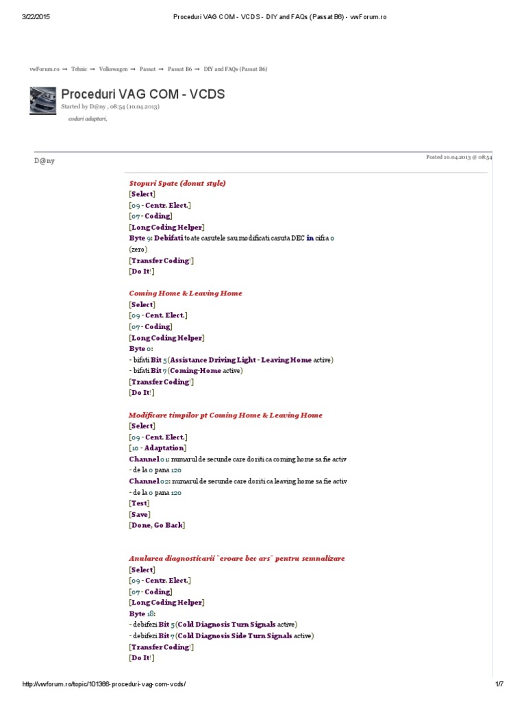 VCDS Coding Guide for Passat B6 | PDF | Motor Vehicle | Automotive Technologies