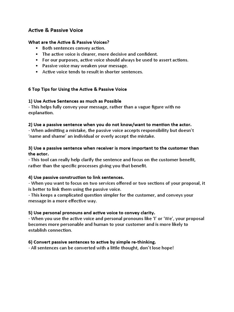 Active & Passive Voice Cheat Sheet | PDF | Business | Self-Improvement