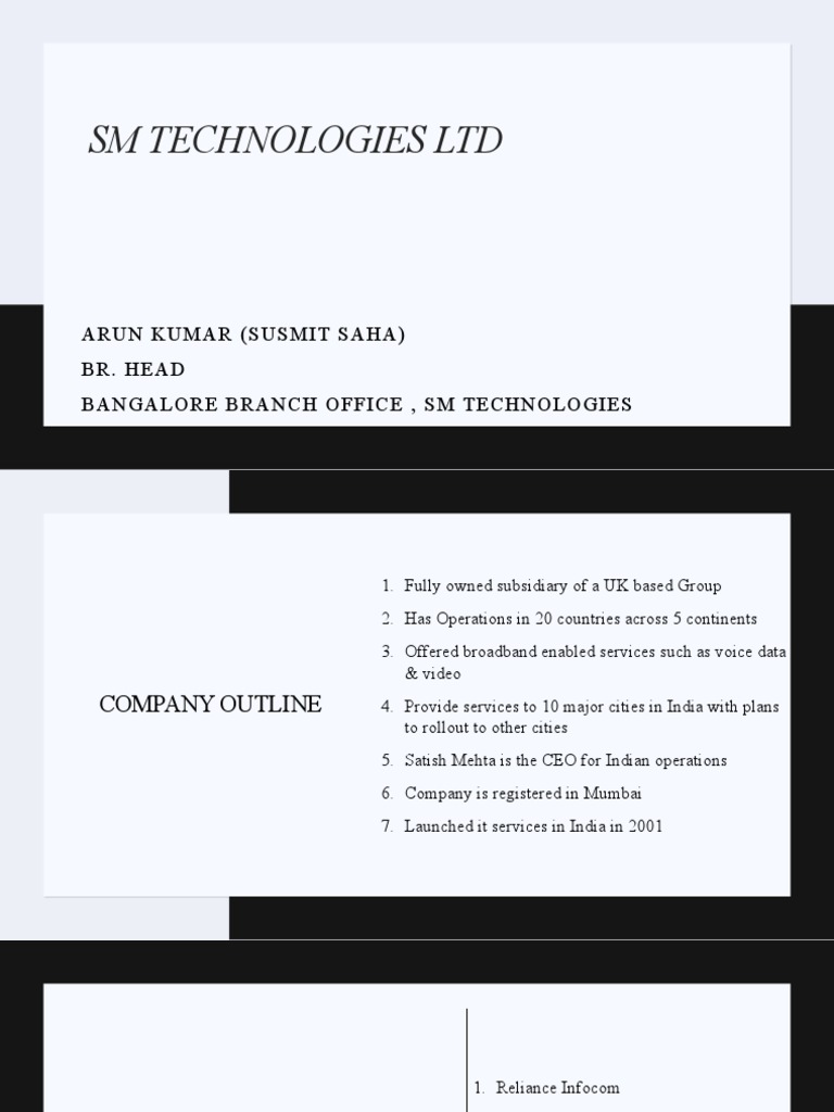 SM Technologies LTD: Arun Kumar (Susmit Saha) Br. Head Bangalore Branch Office, SM Technologies ...