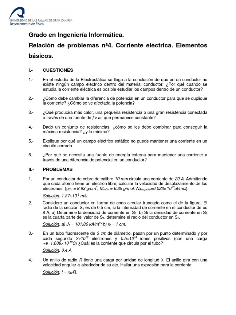 Problemas4-Corriente Eléctrica - 1 - Fundamentos - Rev - 1 | PDF | Corriente eléctrica ...