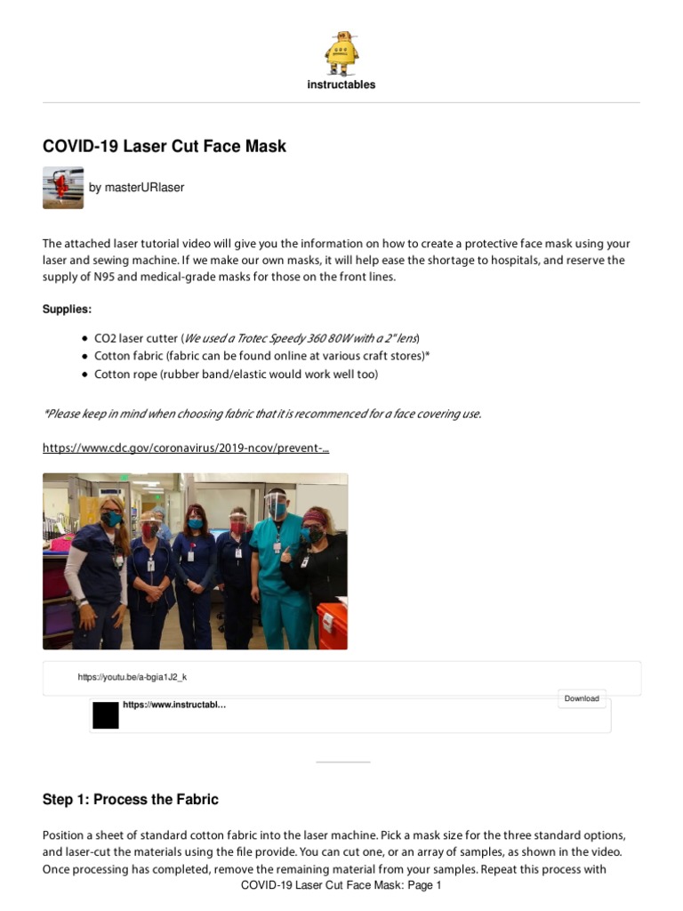 COVID-19 Laser Cut Face Mask: Instructables | PDF | Sewing | Equipment