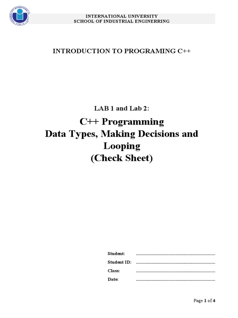 C++ Programking Lab 01 and 02 Check - Sheet | PDF | Sequence | C++