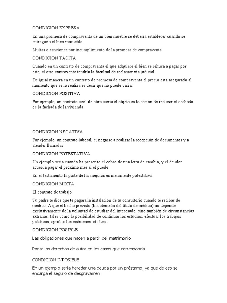 Tipos de Condiciones Contractuales | PDF