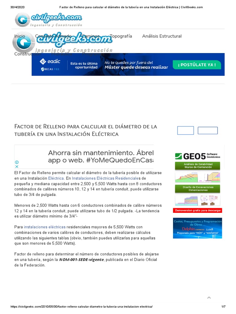 Factor de Relleno para Calcular El Diámetro de La Tubería en Una Instalación Eléctrica PDF | PDF ...