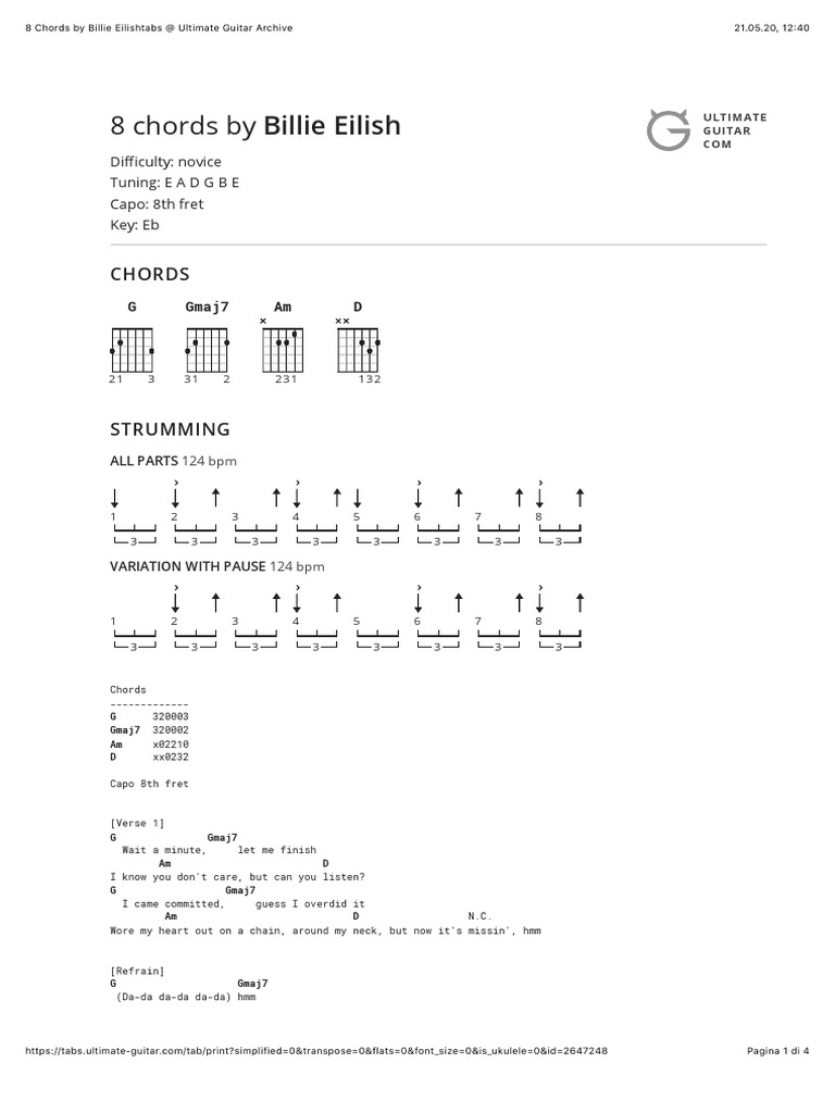 8 Chords by Billie Eilishtabs at Ultimate Guitar Archive | PDF | Song ...