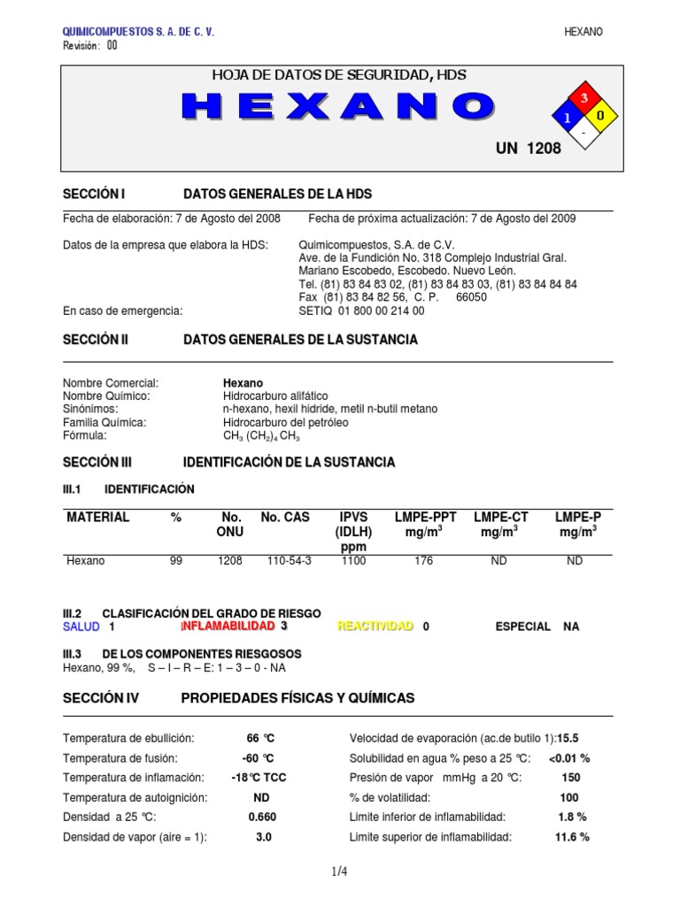 Hexano MSDS | PDF | Mercancías peligrosas | Agua