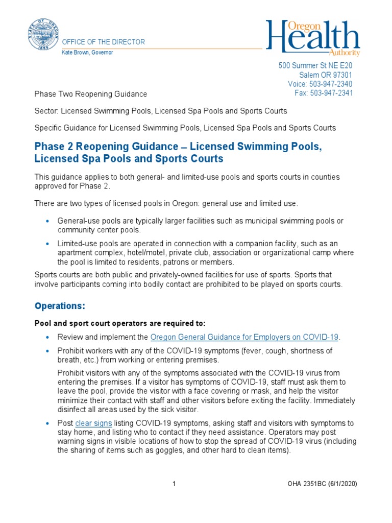 Phase 2 Oregon: Pools | PDF | Public Toilet | Disinfectant