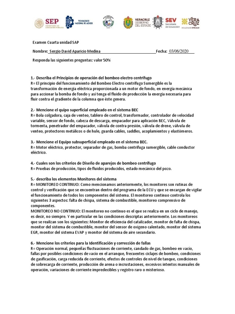 Examen Unidad 4 Sergio David Aparicio Medina | Descargar gratis PDF ...
