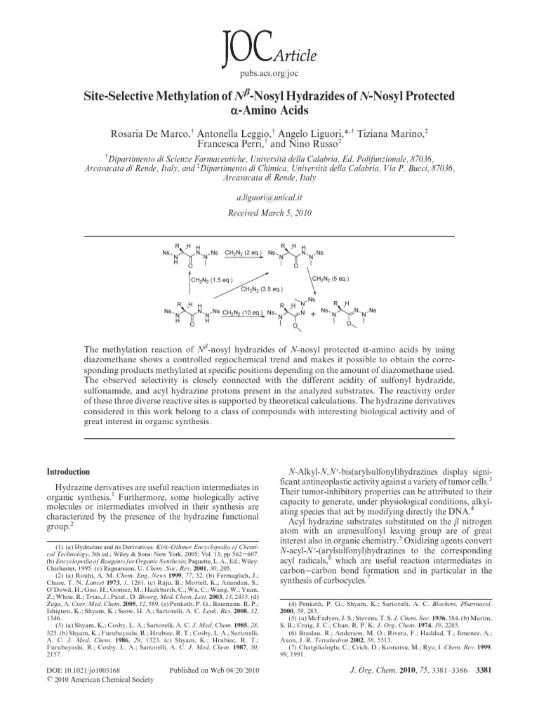 Site-Selective Methylation of N - Nosyl Hydrazides of N-Nosyl Protected ...