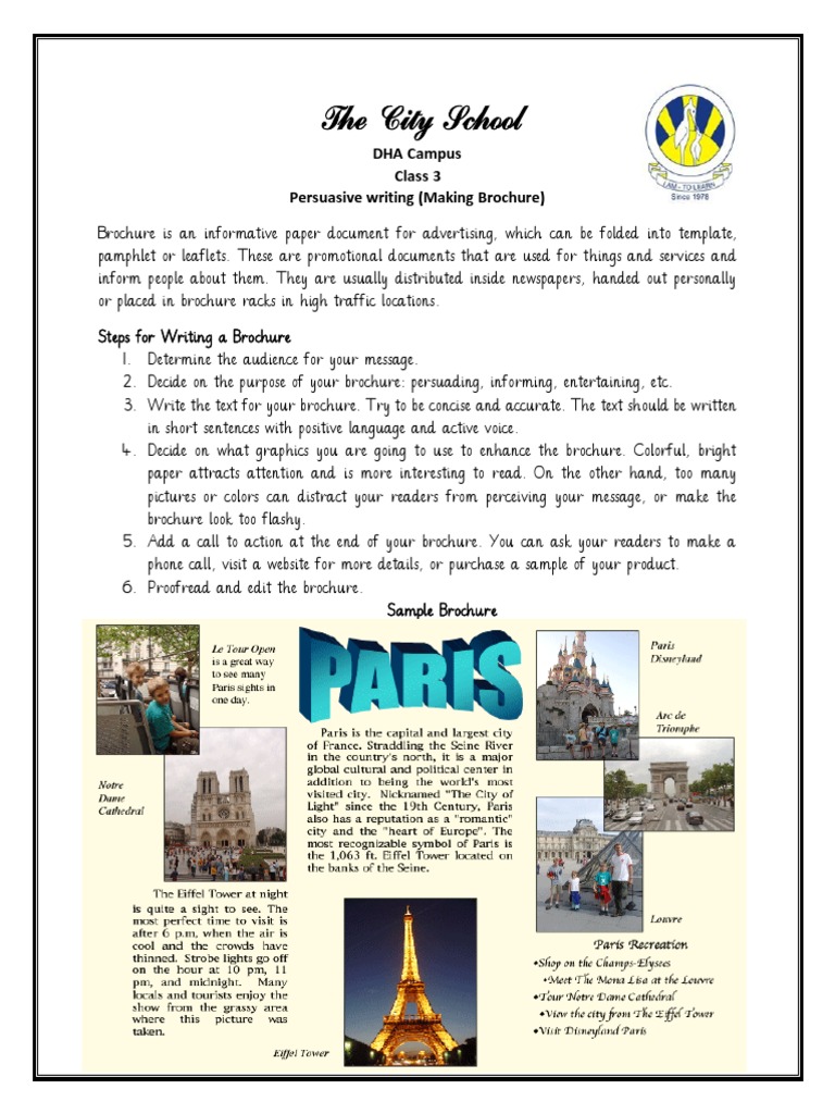 The City School: DHA Campus Class 3 Persuasive Writing (Making Brochure ...