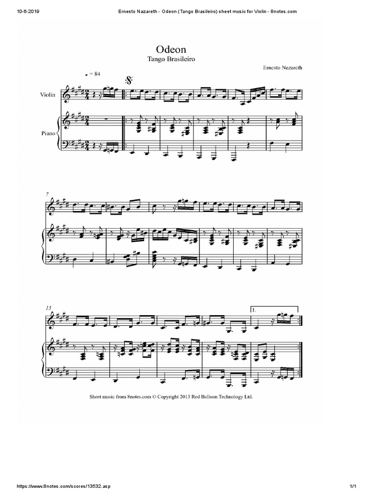 Ernesto Nazareth - Odeon (Tango Brasileiro) 1 | PDF