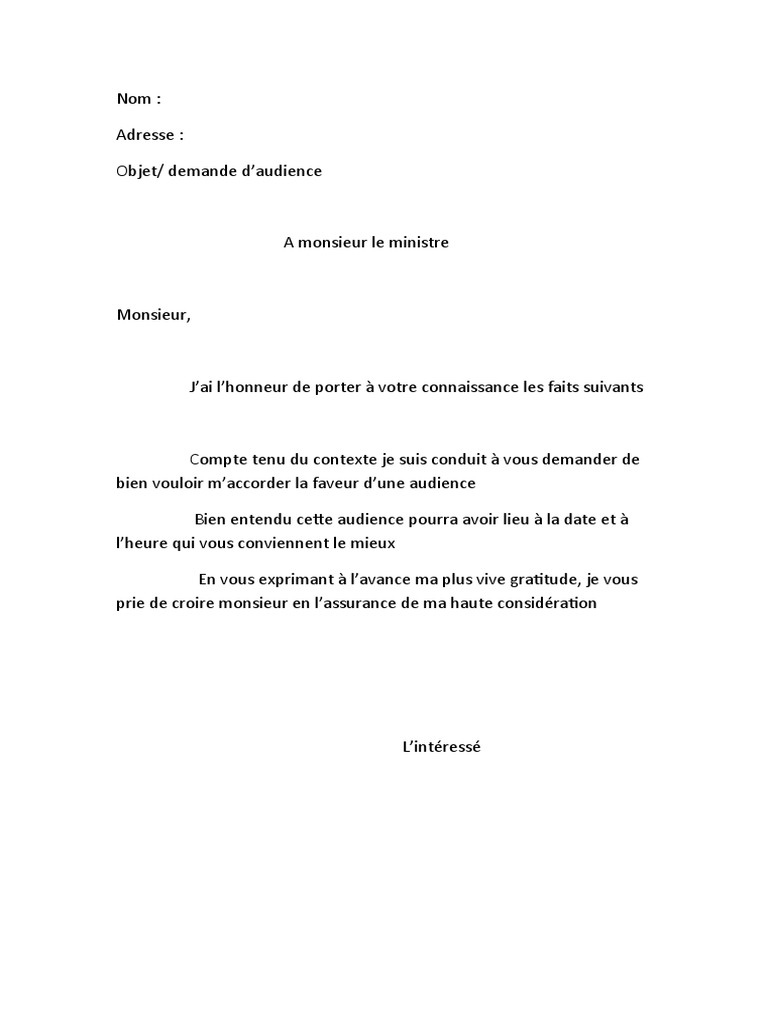 Demande Audience Ministre | PDF