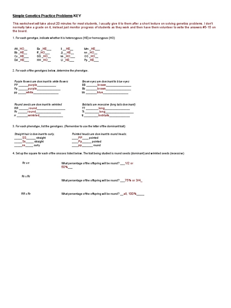Lesson 5-2 Genetics Punnett Practice 1 Answers | PDF | Zygosity | Genotype