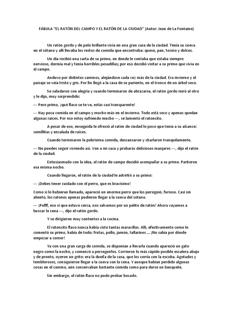 Fábula: Ratón del Campo y de Ciudad | PDF
