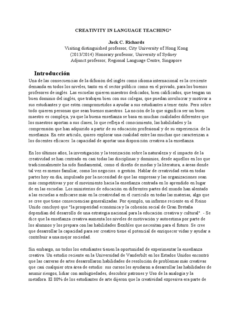 CREATIVITY IN LANGUAGE TEACHING Jack C. Richards | Descargar gratis PDF ...