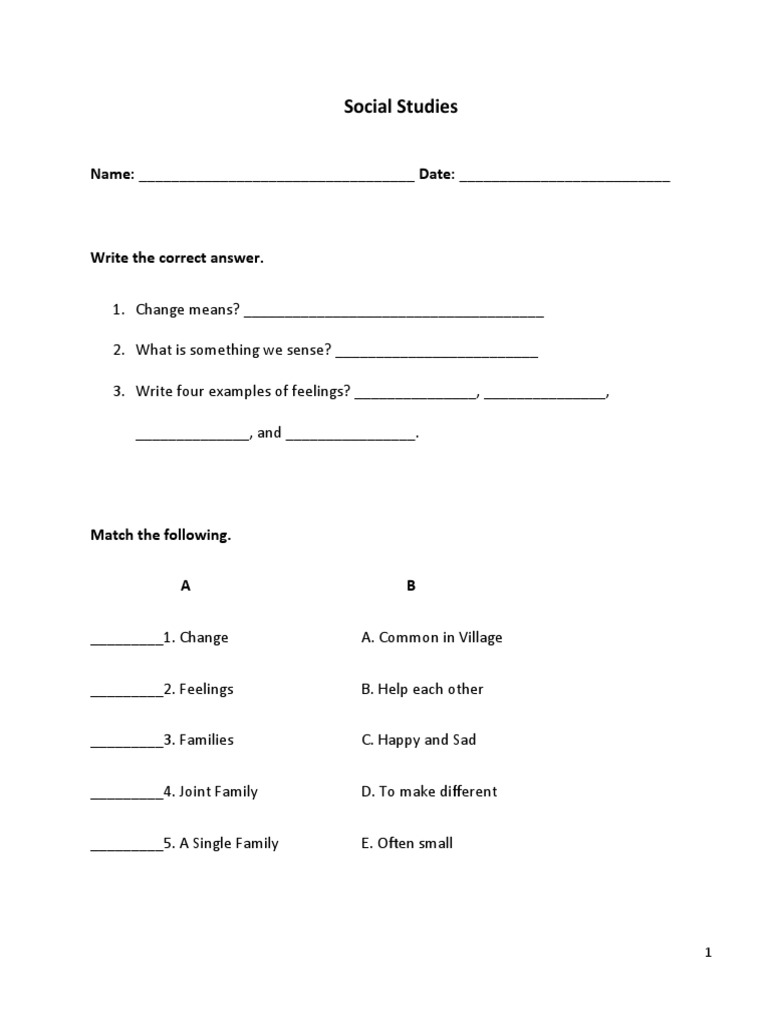 Social Studies: Name: - Date | PDF | Family | Society