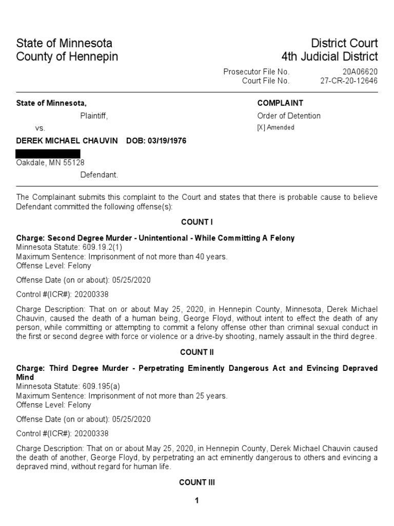 George Floyd MPD Criminal Complaints | Download Free PDF | Arrest ...