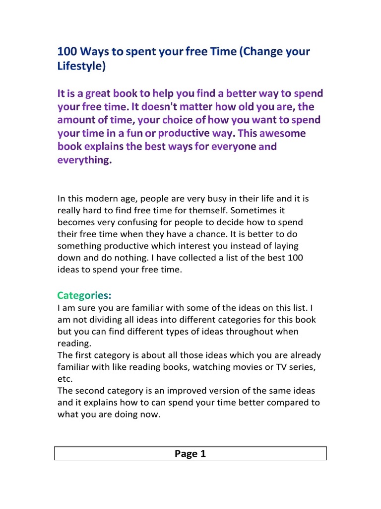 100 Ways To Spent Your Free Time | PDF | Books | Social Media
