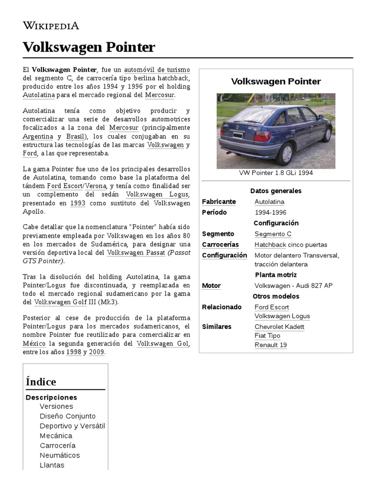 Volkswagen Pointer | PDF | Estilos de carrocería | Tecnologías automotrices