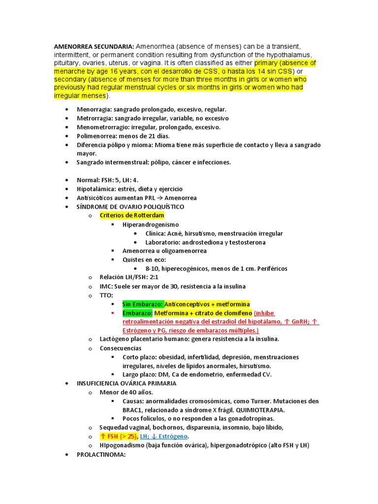 Amenorrea Secundaria | PDF | Ciclo menstrual | Hormona luteinizante