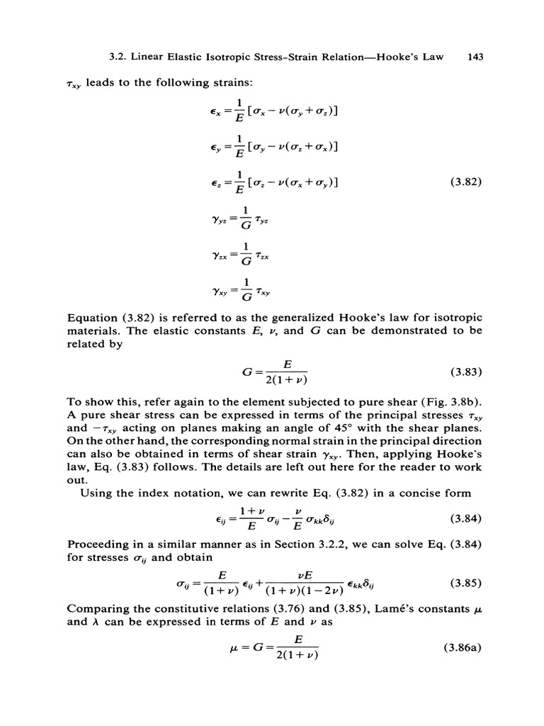 3.2. Linear Elastic Isotropic Stress-Strain Relation-Hooke's Law 143 | PDF
