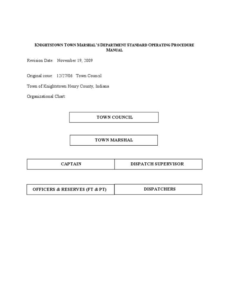 Knightstown Police SOP Manual | PDF | Marshal | Police