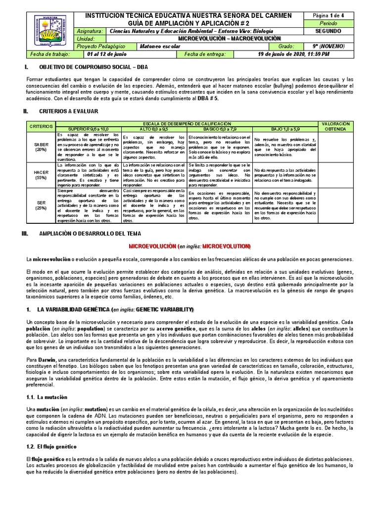 Guía # 2 - Biología | PDF | Evolución | Seleccion natural