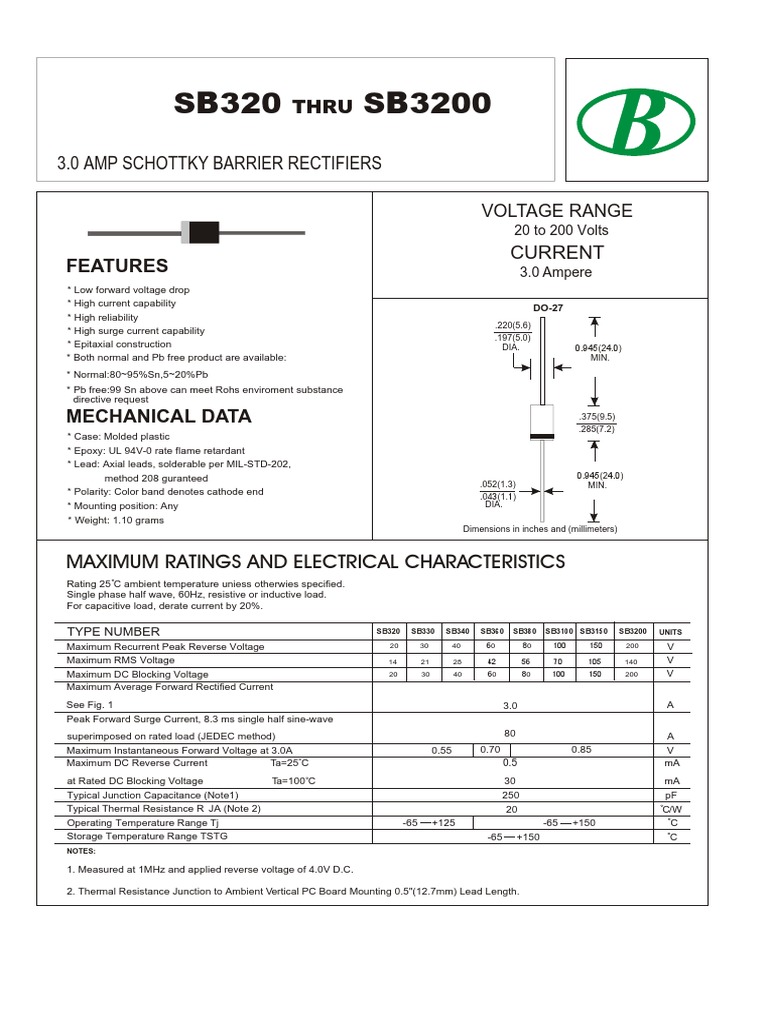 Datasheet Diodo SB360 | PDF | Rectifier | Capacitor