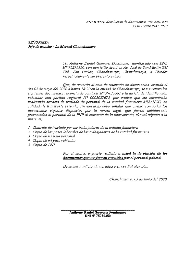 Solicitud de Devolucion | PDF