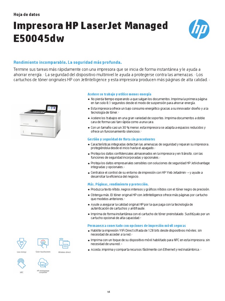 Impresora HP Laserjet Managed E50045Dw: Rendimiento Incomparable. La ...