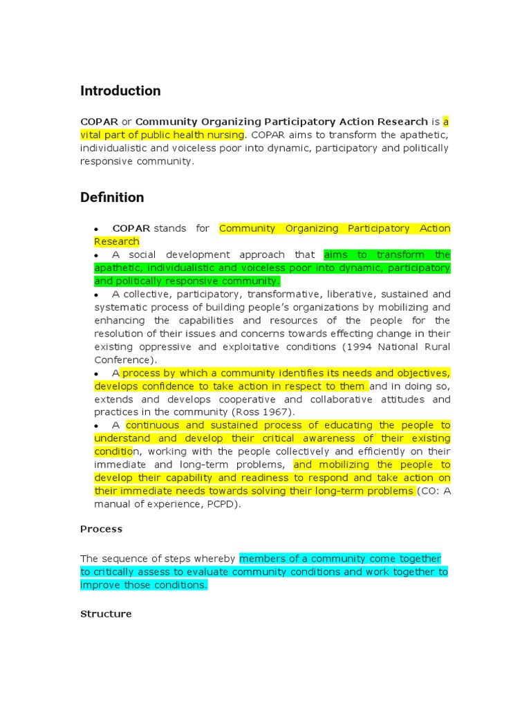 Understanding Community Organizing COPAR | PDF | Participatory Action ...