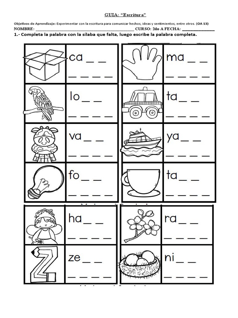 Guía Lenguaje 2do Escritura Sílaba y Palabra | PDF | Crecimiento ...