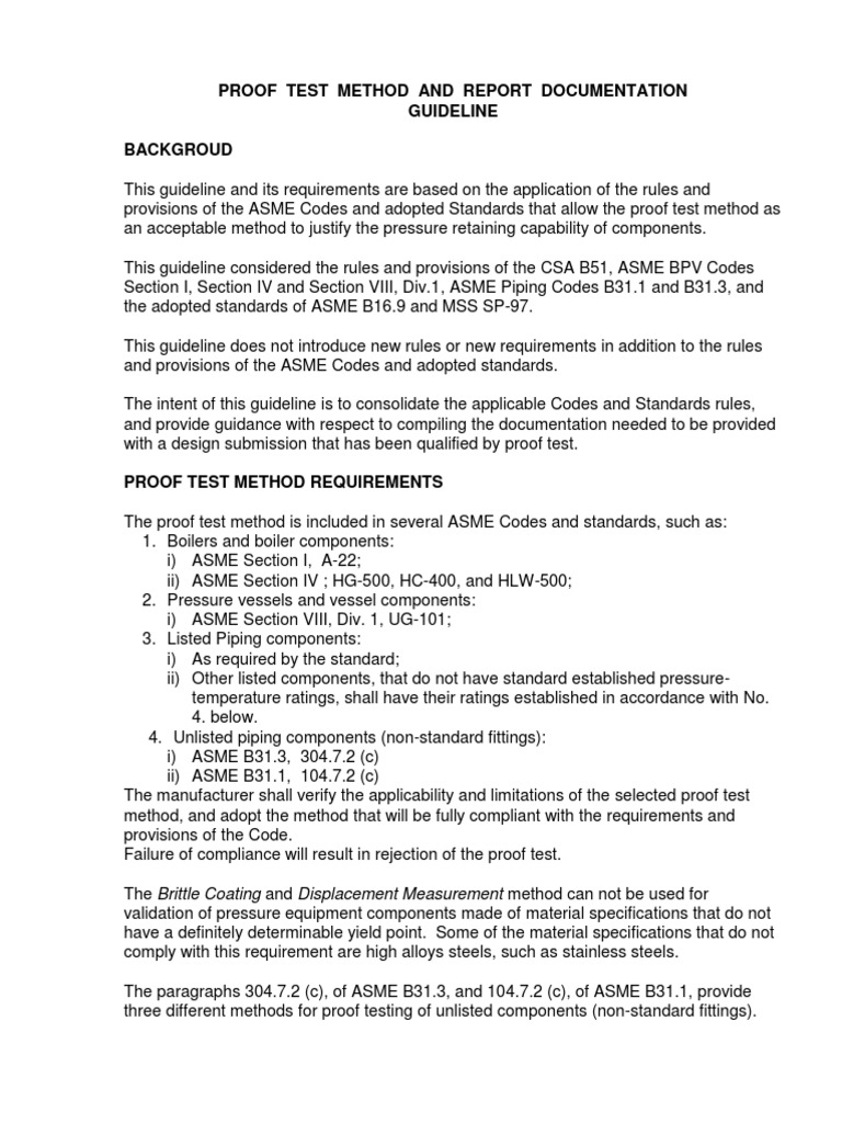 Proof Test Method and Report Documentation Guideline Backgroud | PDF ...