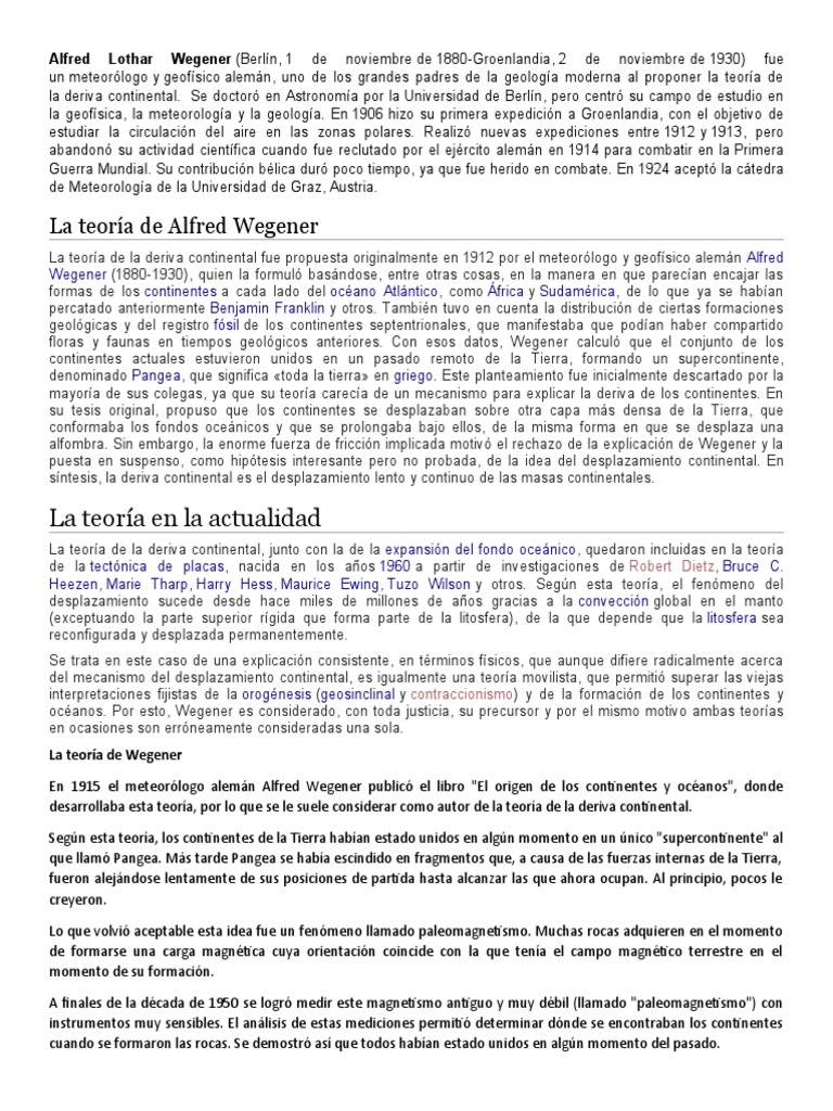 Alfred Lothar Wegener | PDF | Placas tectónicas | Geofísica