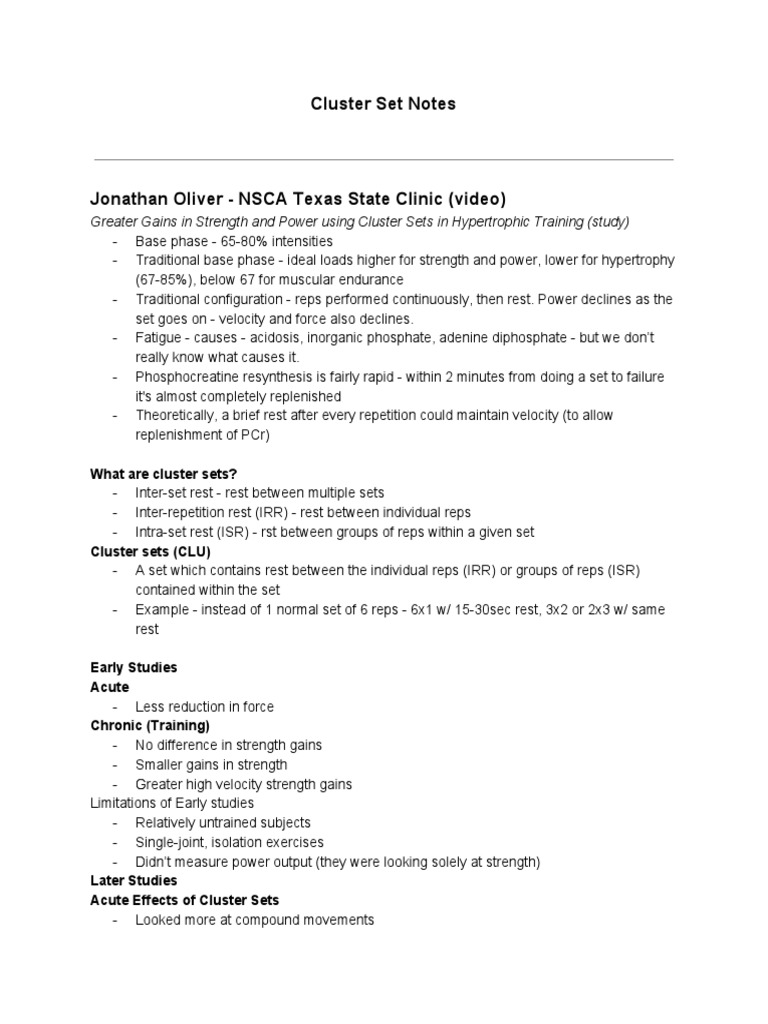 Cluster Training Notes | Download Free PDF | Strength Training | Weight ...