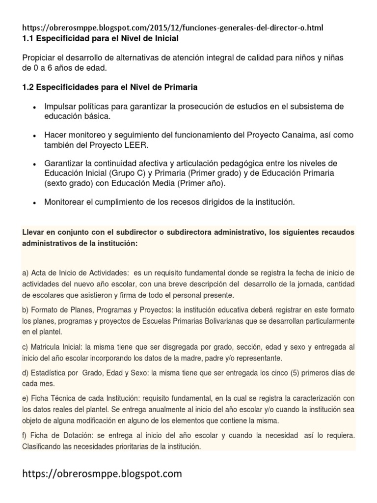 Funciones del Director de Escuela Primaria | PDF | Educación primaria ...