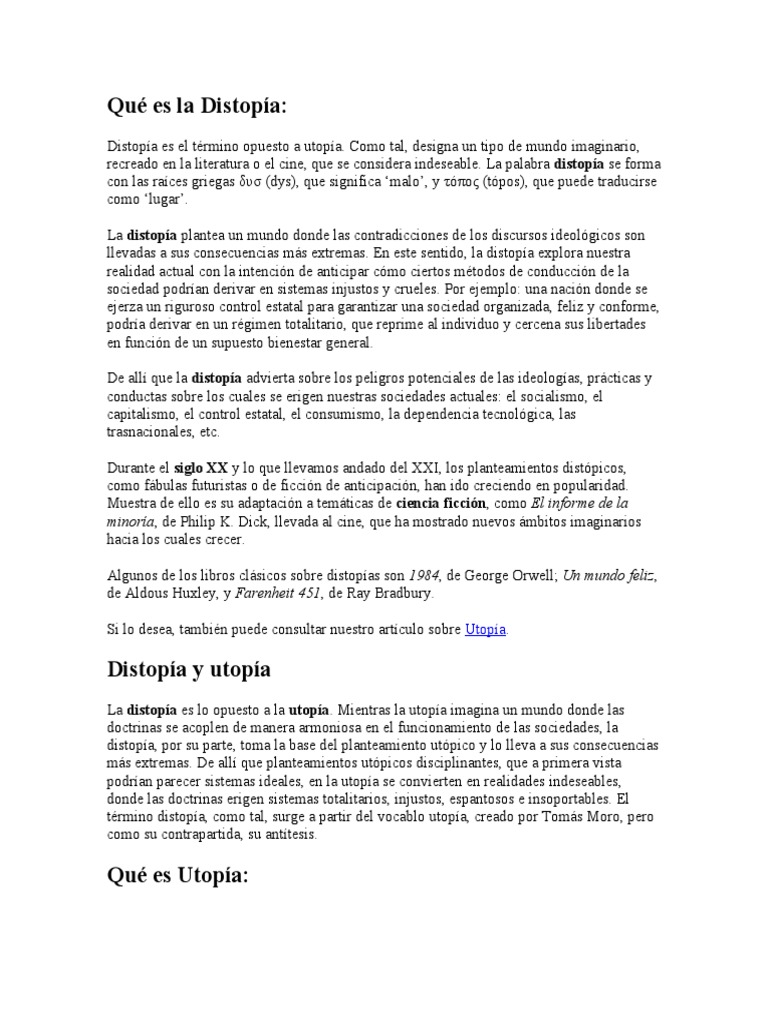 Qué Son La Distopía y La Utopía | PDF | Distopía | utopía