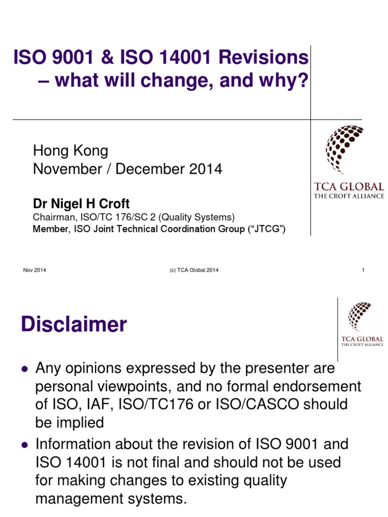 Nigel Croft ISO 9001 14001 Seminar | PDF | Iso 9000 | International ...