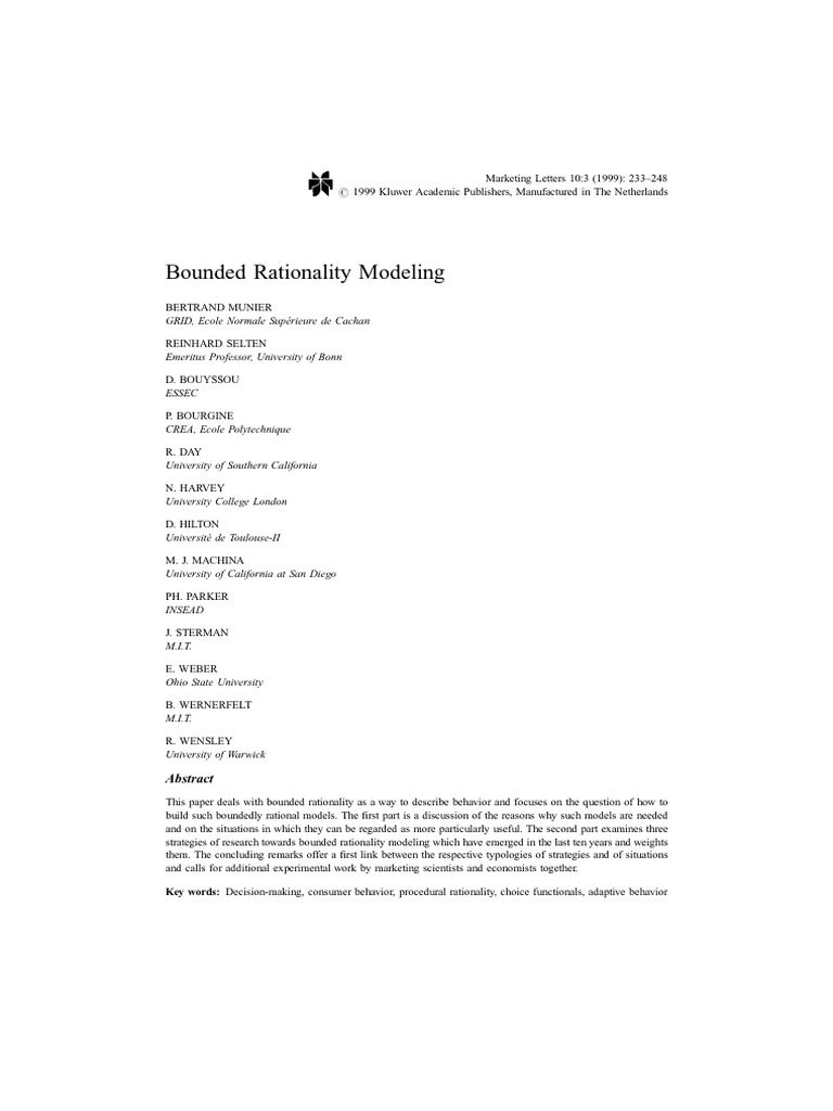 Bounded Rationality Modeling | PDF | Rationality | Mathematical ...