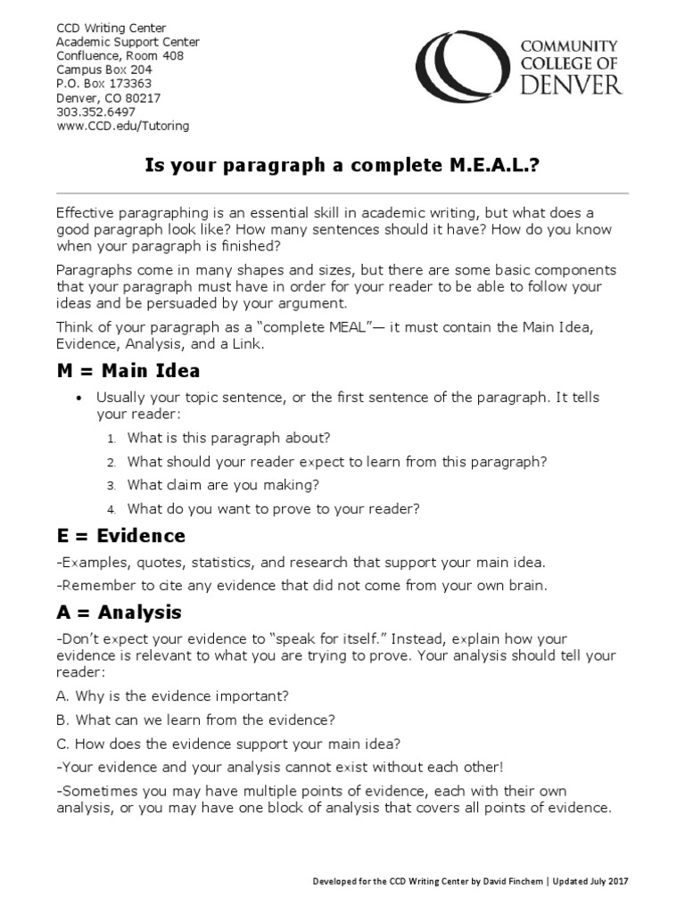 Mastering the M.E.A.L. Paragraph Structure | PDF | Evidence | Paragraph
