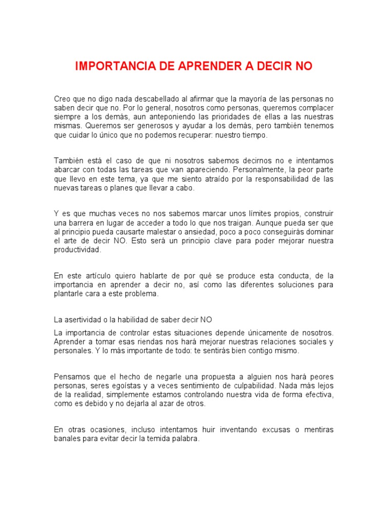 Importancia De Aprender A Decir No Pdf Conceptos Psicologicos Science