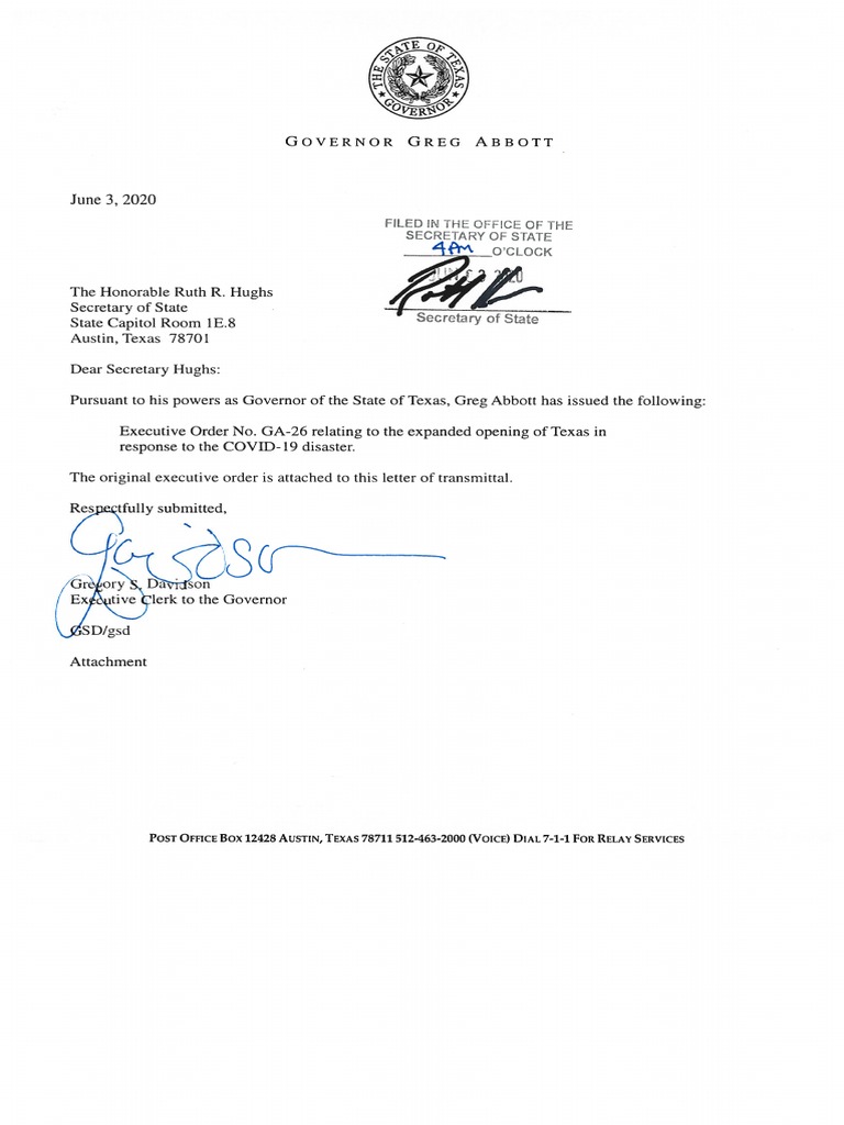 EO GA 26 Expanded Opening COVID 19 | PDF | Executive Order | Greg Abbott